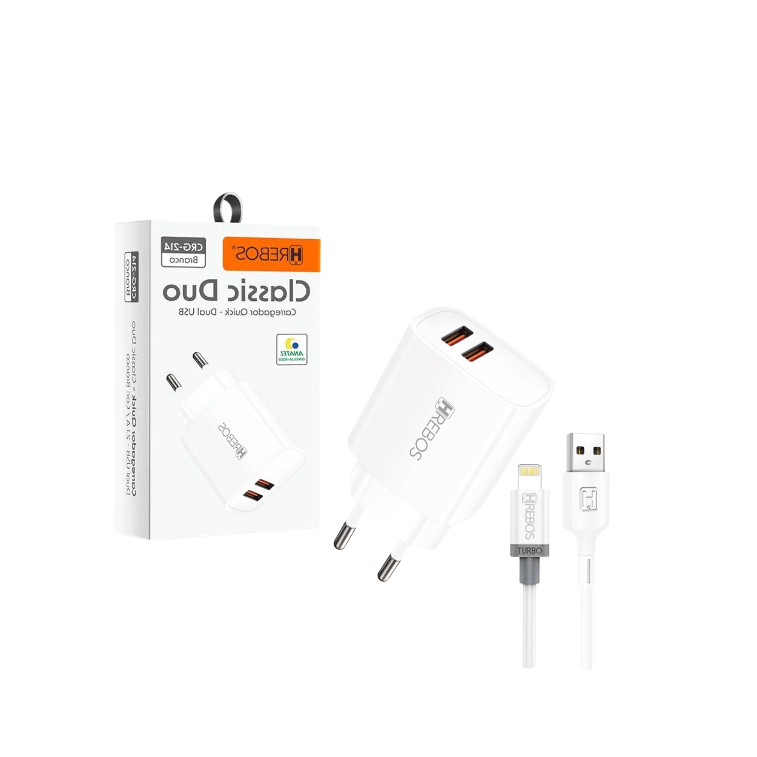 Kit Carregador Celular 2.4A Hrebos 2 USB - Lightning - CRG-214i - Uni ...